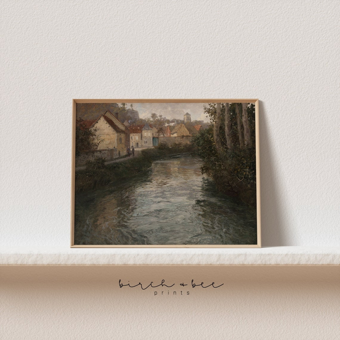 Vintage French Village Painting River Wall Art French Country #184 Wall ...