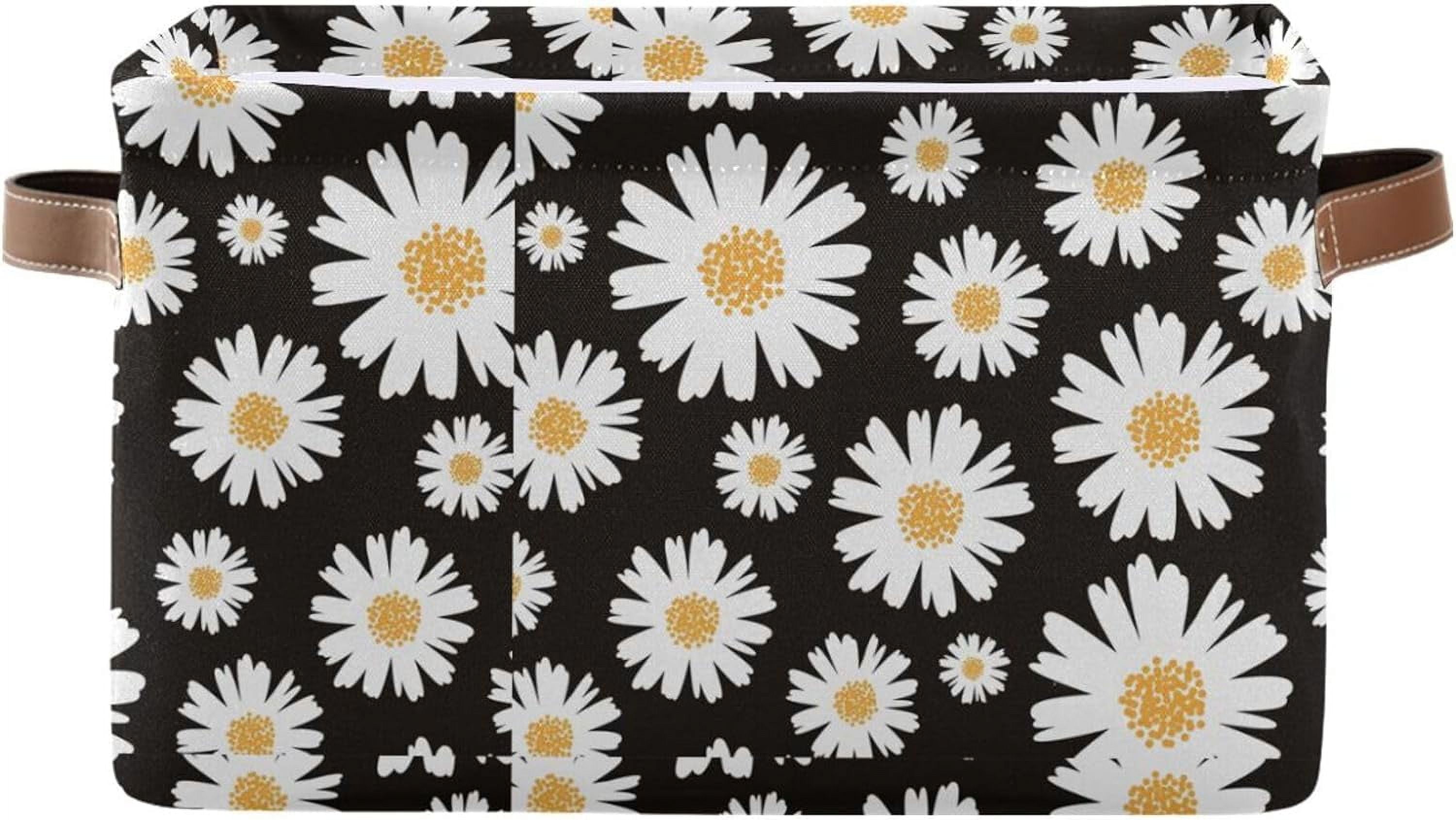 Vintage Fresh Daisy Storage Basket, Durable Canvas Organizer With ...