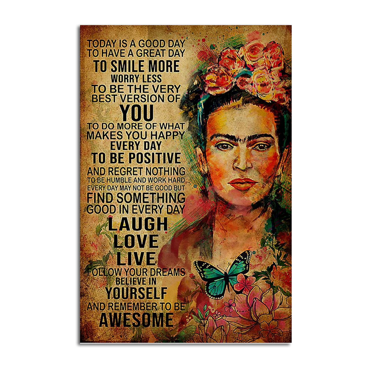 Vintage Frida Kahlo Poster Laugh Love Live Girl Poster Today Is A Good Day Poster Positive Vibes ...
