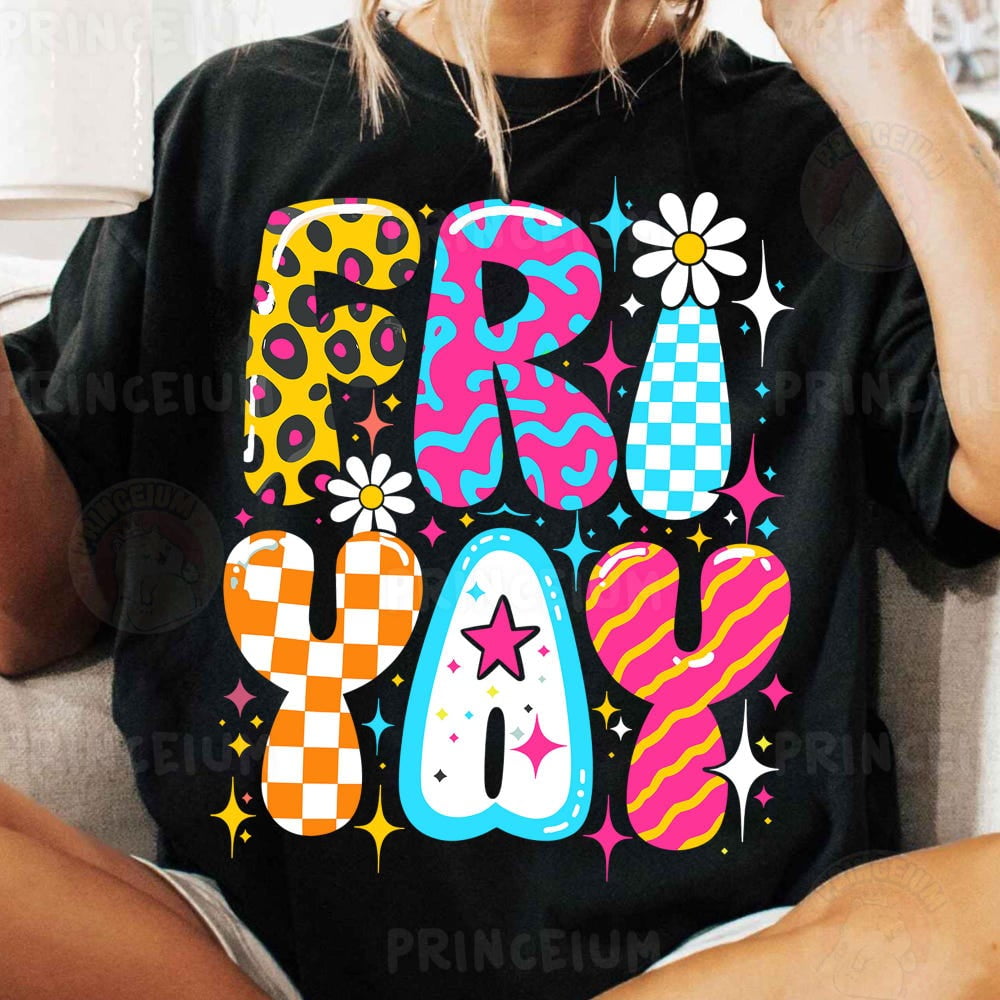 Vintage Friyay, Retro Groovy Letter, Colorful Animal Print, Fun Friday ...