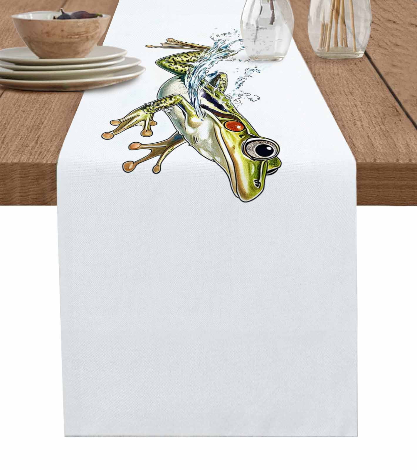 Vintage Frog Table Runner 120 Inches, Water Surface Motif Animals ...