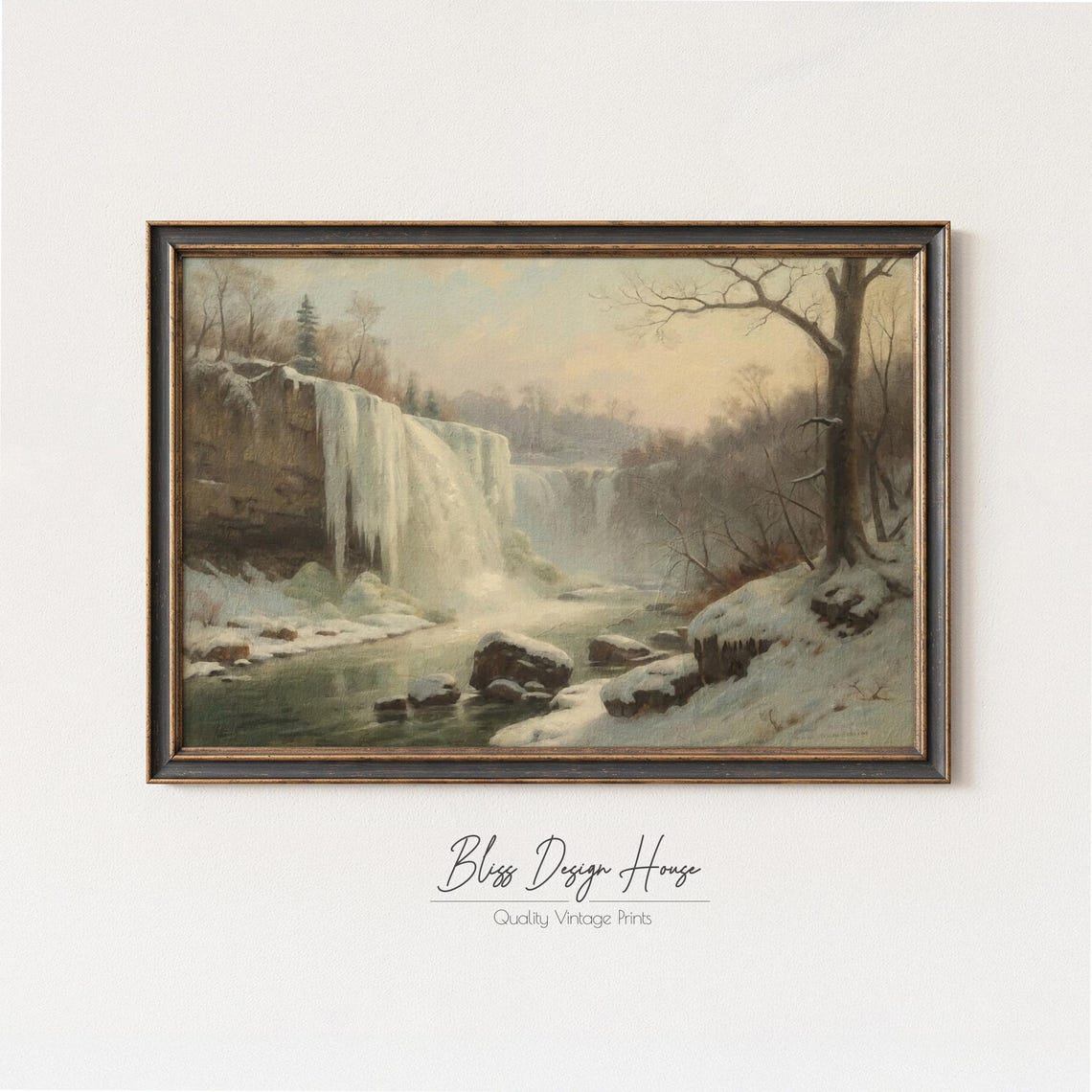 Vintage Frozen Waterfall Landscape Poster Wall Art Printable Art ...