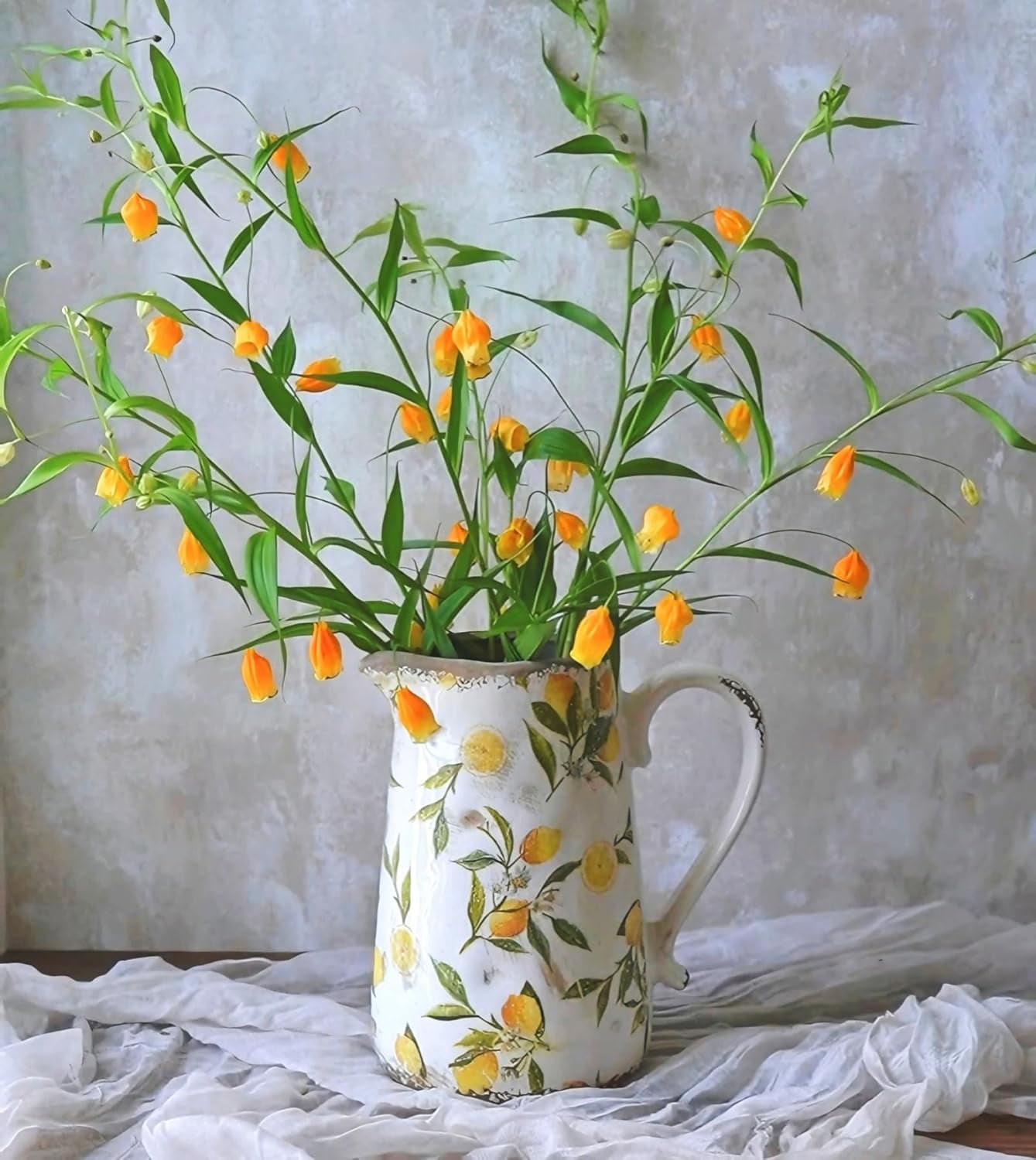 Vintage Lemon Ceramic Vase with Handle, Retro Ice Glazed Crack ...