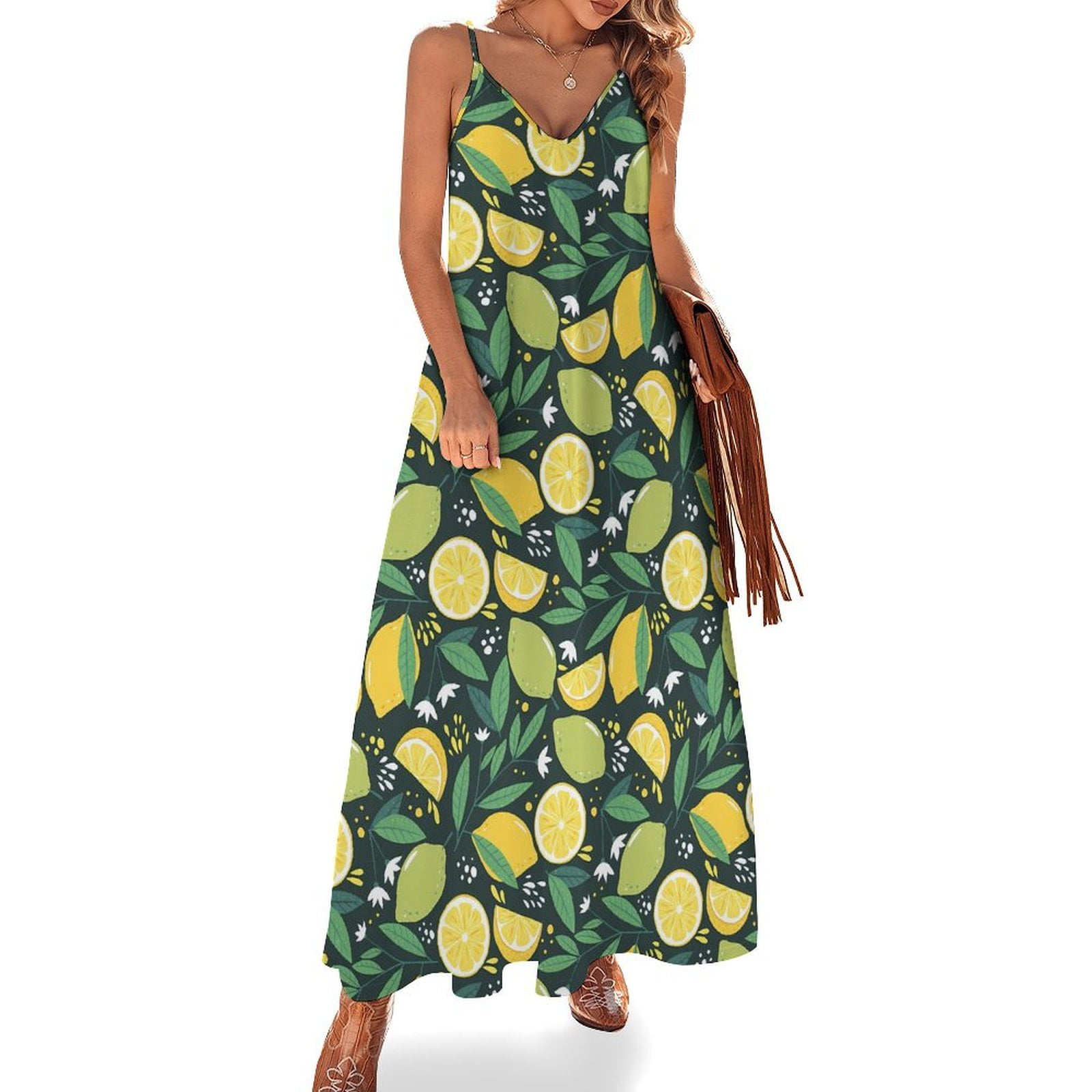 Vintage Fruit Print Dress Floral Print Street Style Bohemia Long ...
