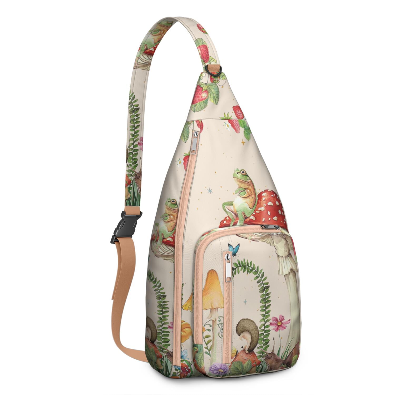 Vintage Fungi Crossbody Bag - Boho Woodland Mushroom, Multiple Pockets ...