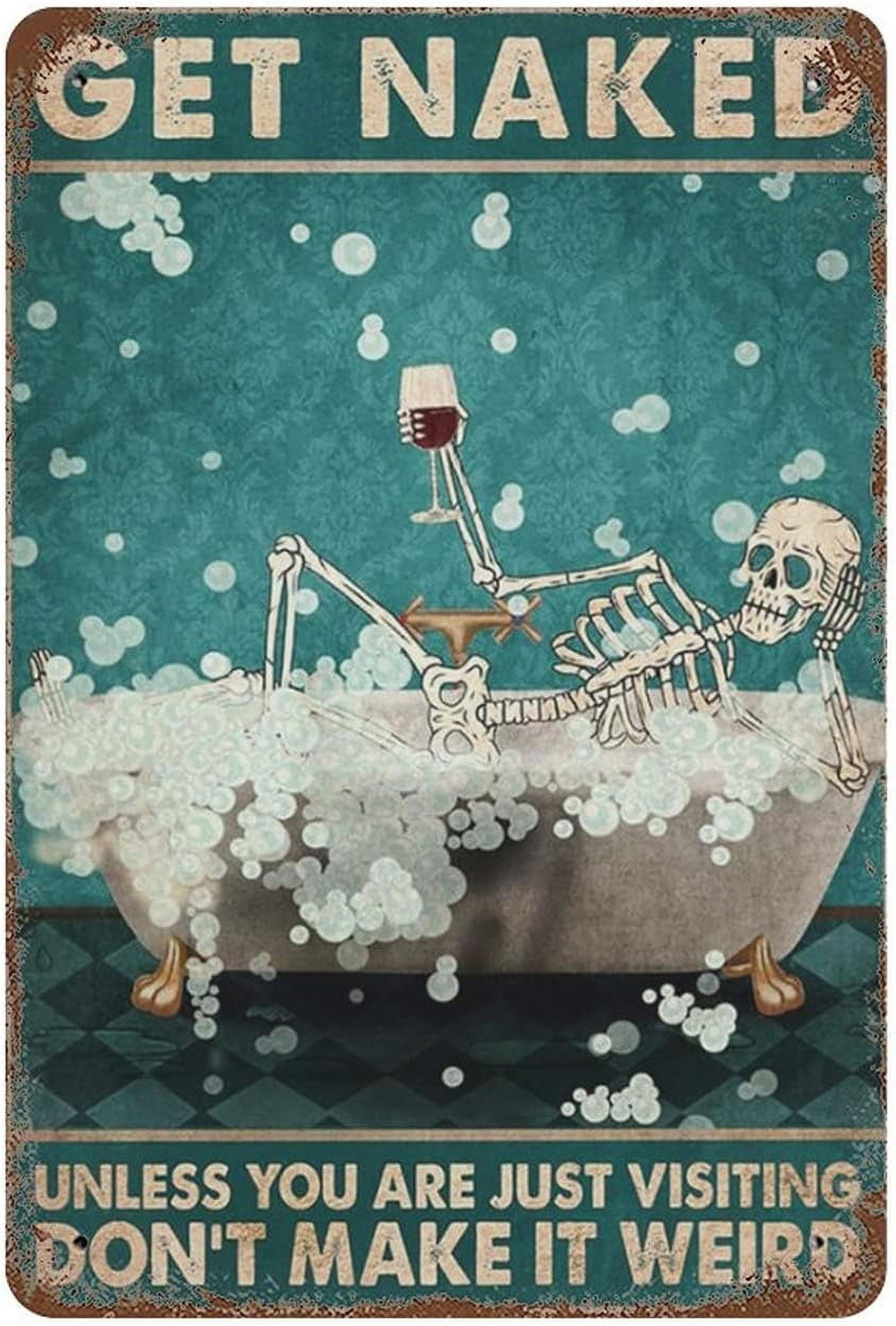Vintage Funny Get Naked Skeleton Poster Skeleton Bathroom Poster