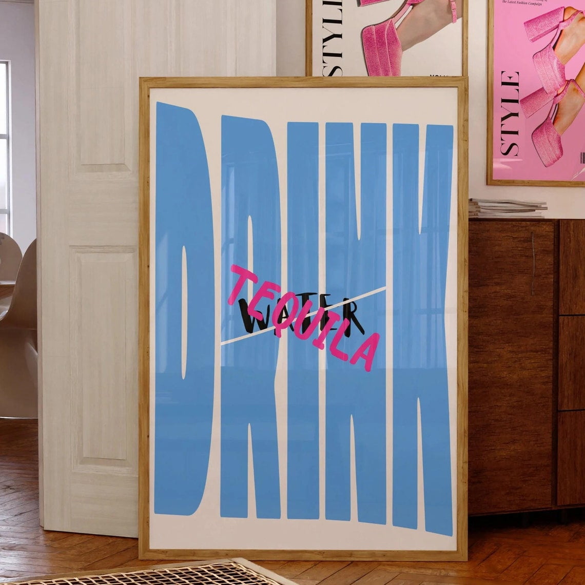 Vintage Funny Kitchen Print, Funky Bar Cart Poster, Blue Prints, Fun ...