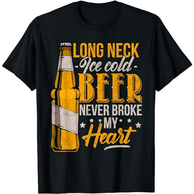 Vintage Funny Long Neck Ice Cold Beer Never Broke My Heart T-Shirt ...