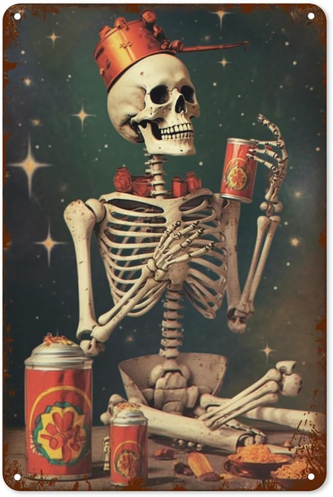 Vintage Funny Skeleton Metal Tin Sign,Retro Halloween Tin Sign Wall ...
