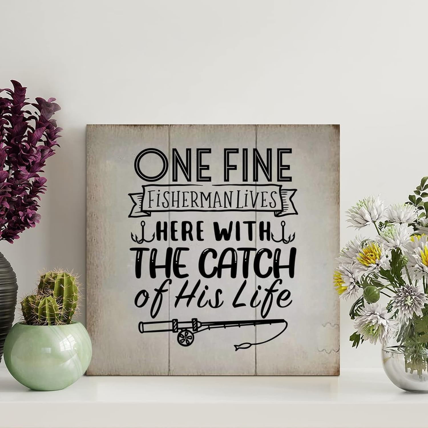 Vintage Funny Wooden Pallet Sign One Fine Fisherman Lives Here With The ...