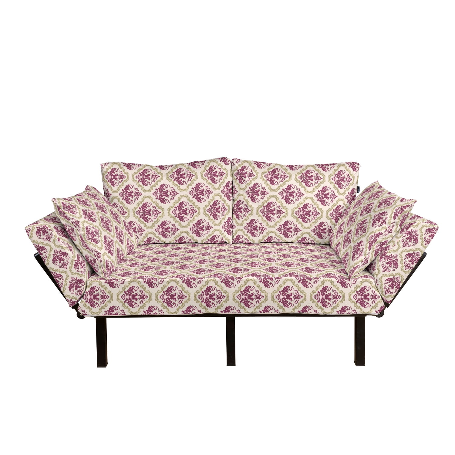 Vintage Futon Couch, 1960s Retro Damask Stencil Style Romantic Art Deco ...