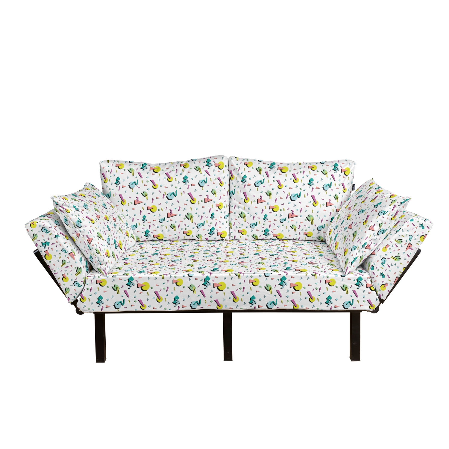 Vintage Futon Couch, 80's Fashion Style Retro Geometrical Doodle Funky ...