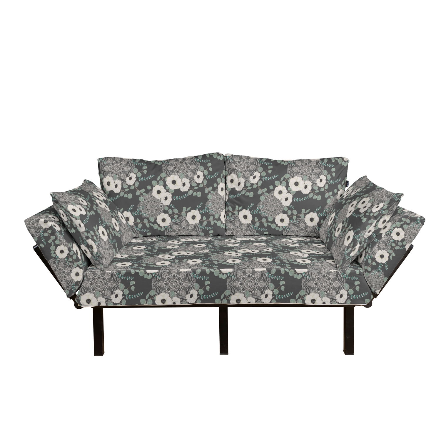 Vintage Futon Couch, Nostalgic Essential Mandala Ornate with Anemone ...