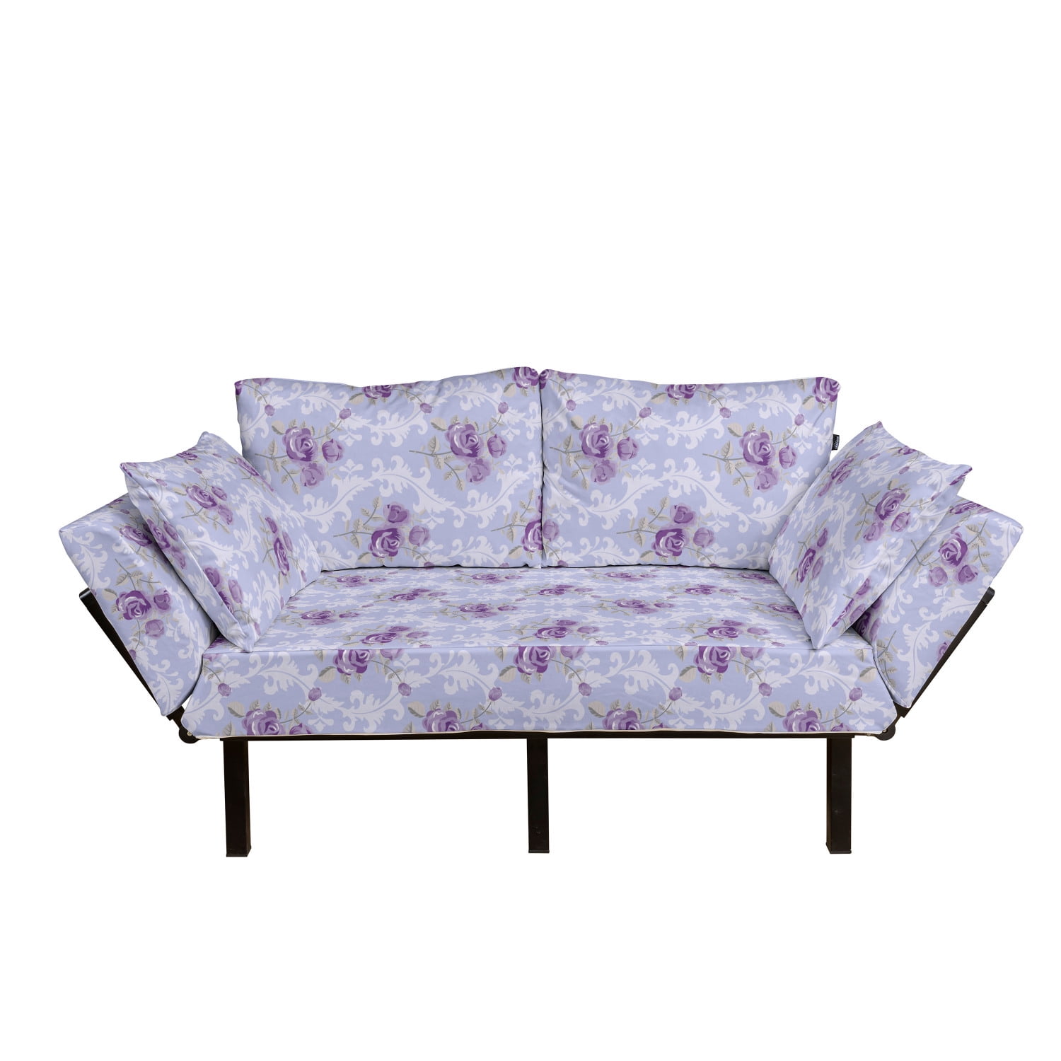 Vintage Futon Couch, Old Fashioned Pattern with Antique Wavy Lines and ...