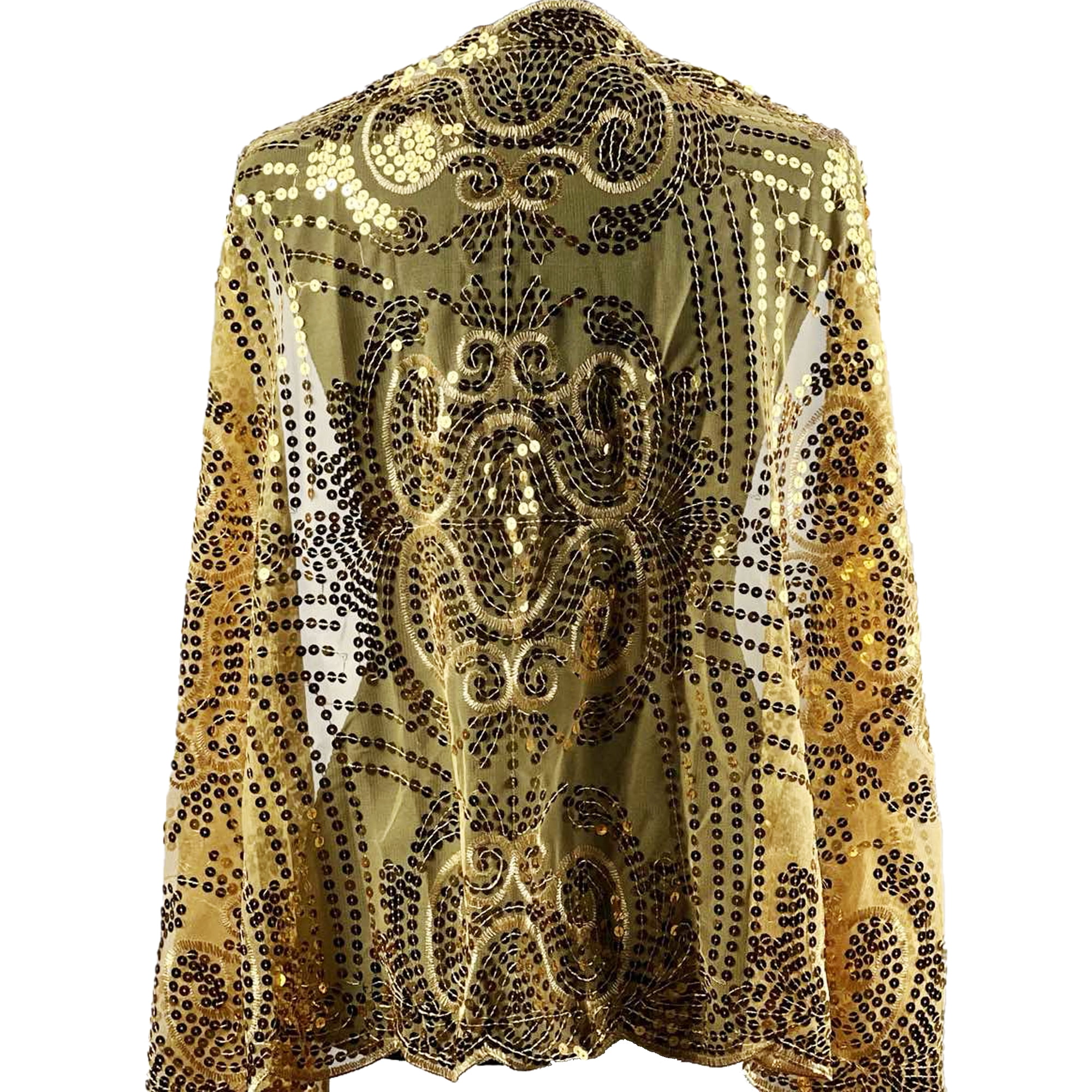 Vintage GOLD Floral Sequin Scarf and Shawl for Evening Dresses Elegant ...