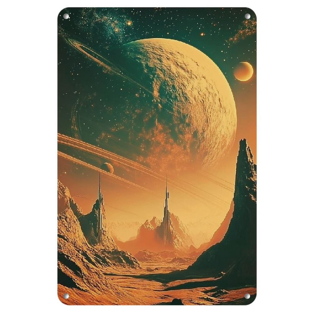 Vintage Galaxy-Themed Metal Wall Art, 8x12 inch - Retro Space Fantasy ...