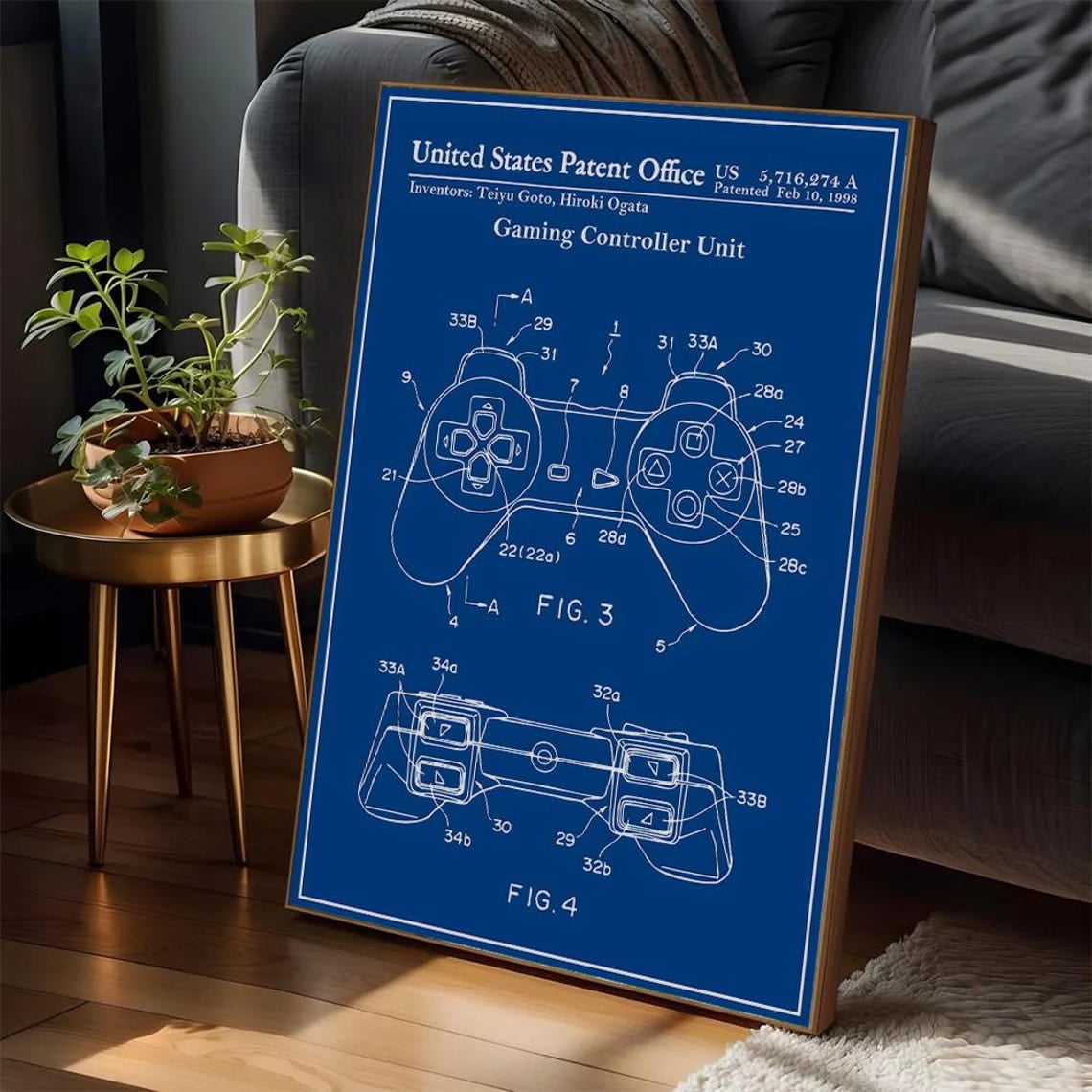 Vintage Gaming Controller Patent Blueprint Art Gamer Room Decor Home ...