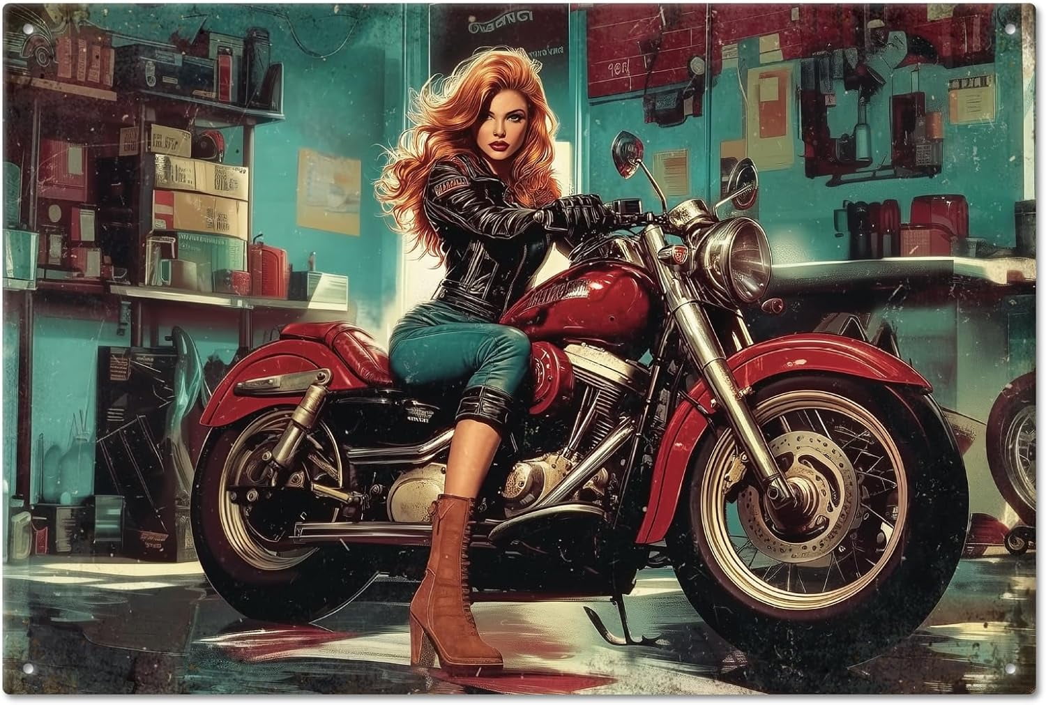 Vintage Garage Motorcycle Lady Metal Tin Sign 8x12inch Vintage Cool Pin ...