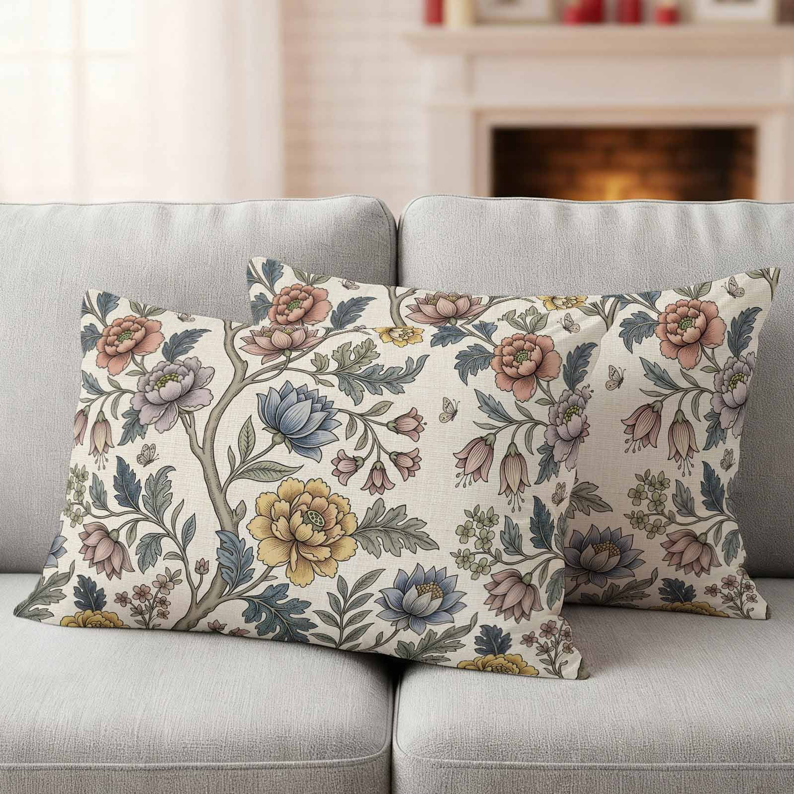 Vintage Garden Flower Branch Waterproof Throw Pillow Covers Set of 2 ...