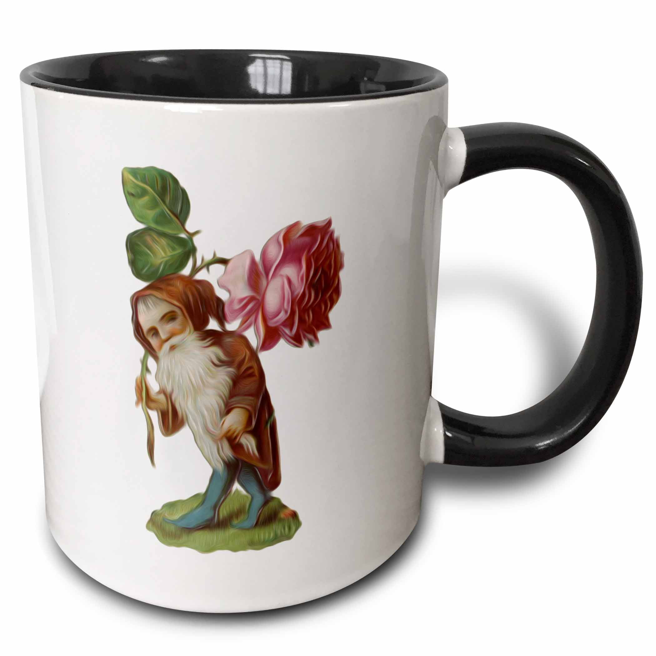 Vintage Garden Gnome Troll Carrying Lovely Pink Flower 15oz Two-Tone ...
