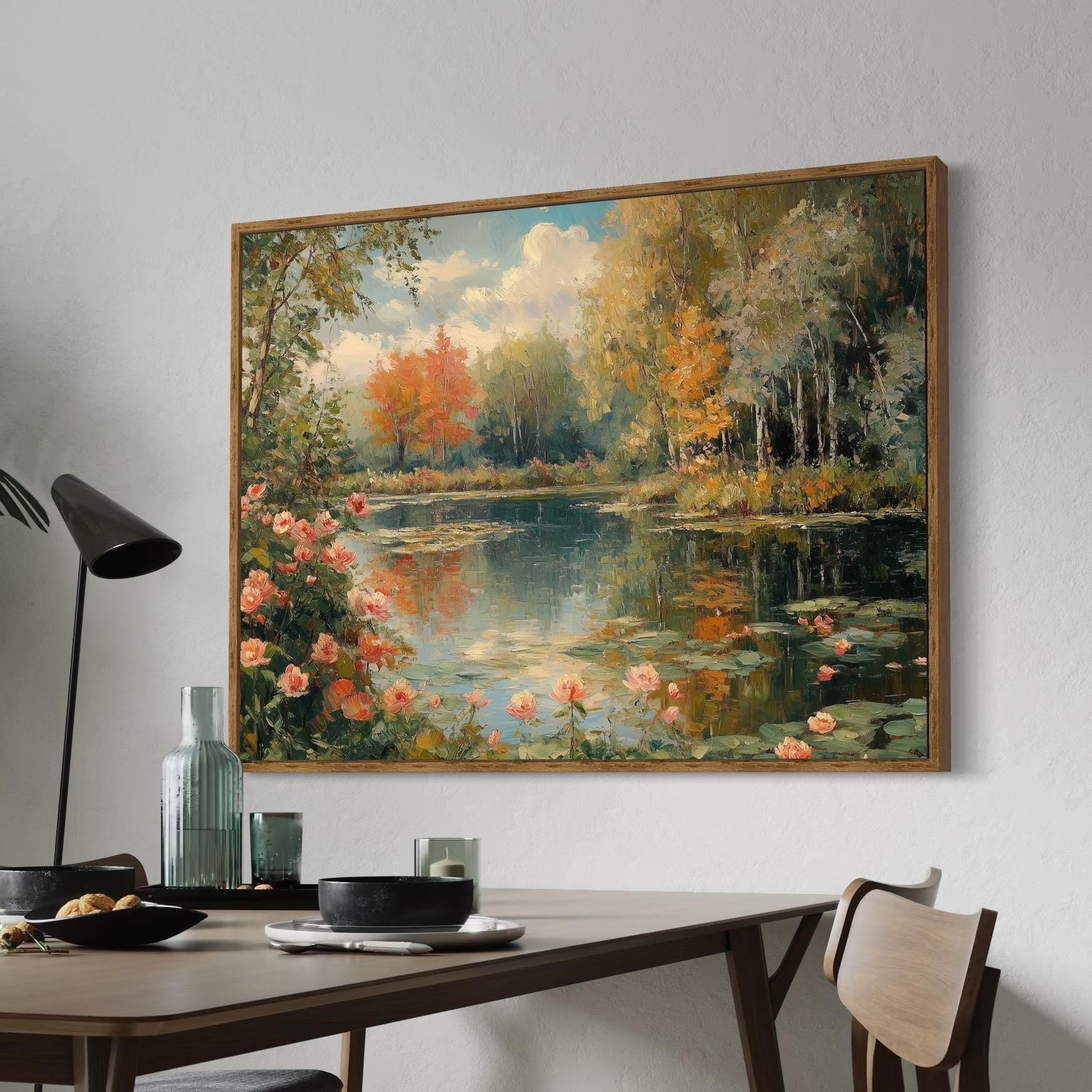 Vintage Garden Pond , Traditional Abstract Art Print, Botanical ...