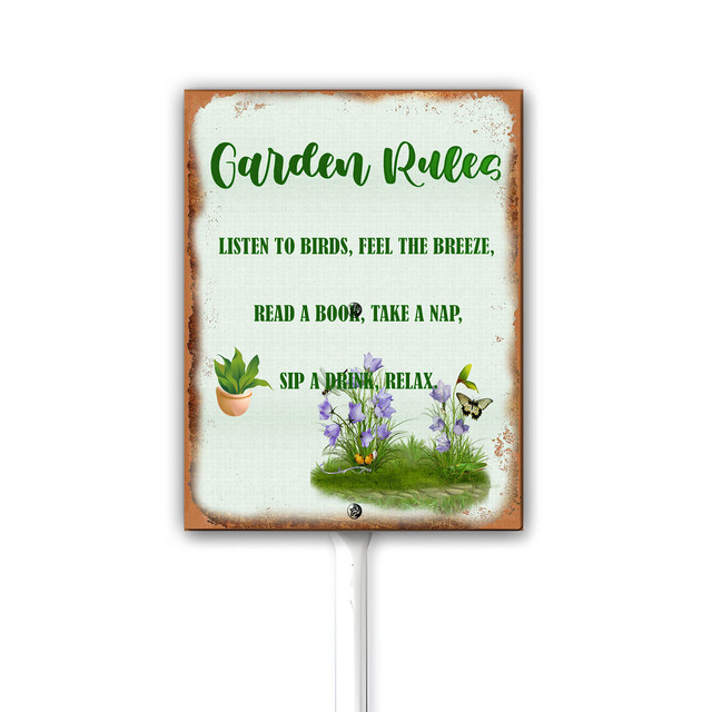 Vintage Garden Rules Metal Yard Signs With Stake 4.6X6 Inch Retro ...