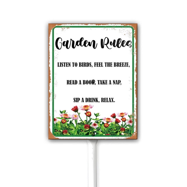 Vintage Garden Rules Metal Yard Signs With Stake 8X12 Inch Retro Garden ...