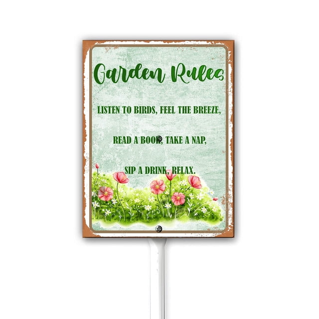 Vintage Garden Rules Metal Yard Signs With Stake Retro Garden Decor ...