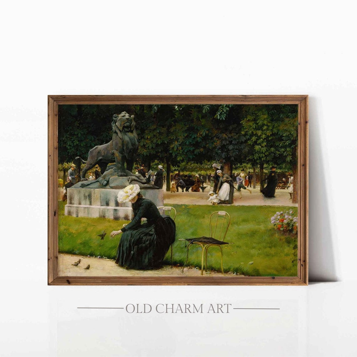Vintage Garden Scene Poster: Antique Cityscape Art, Unframed Canvas ...