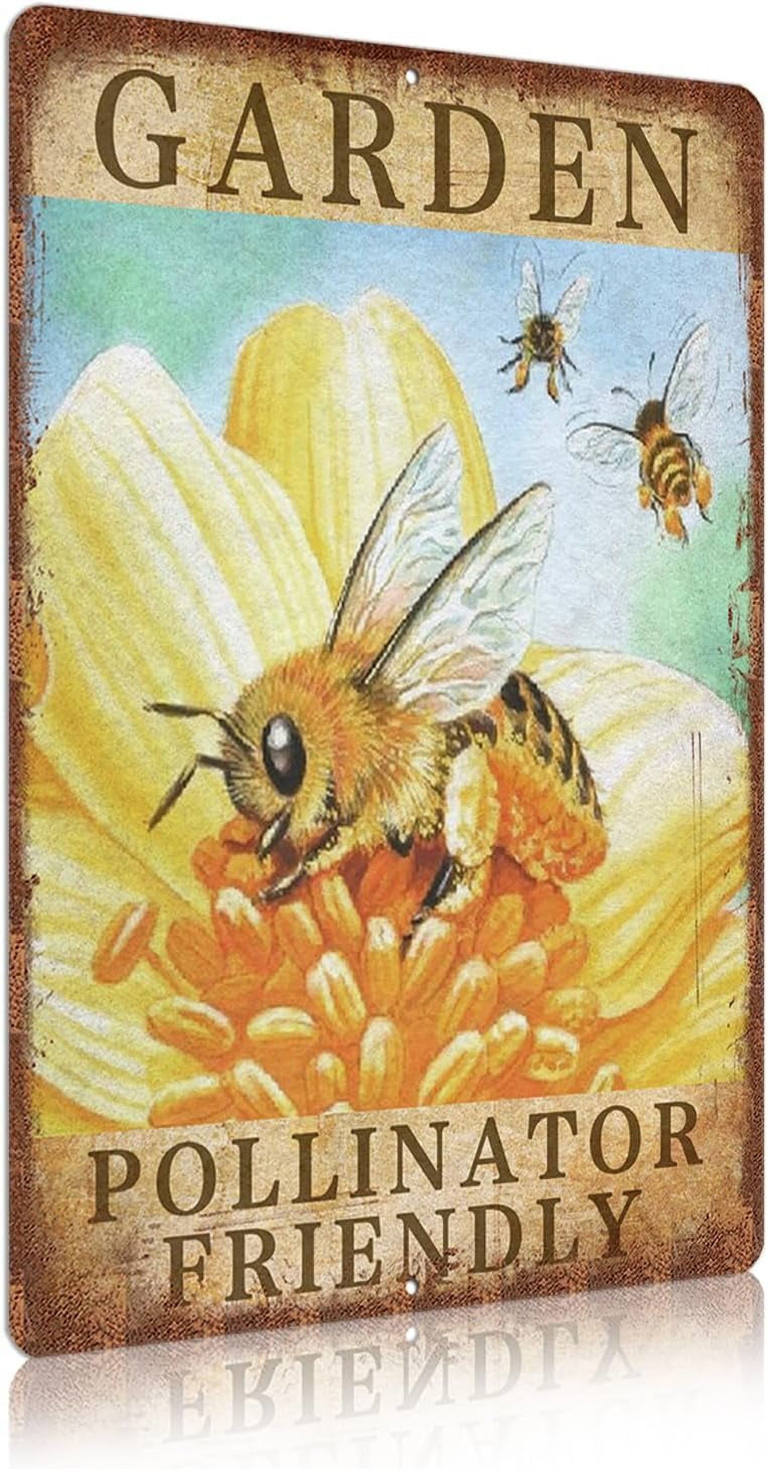 Vintage Garden Signs Pollinator Friendly Bee Retro Yard Metel Tin Signs ...
