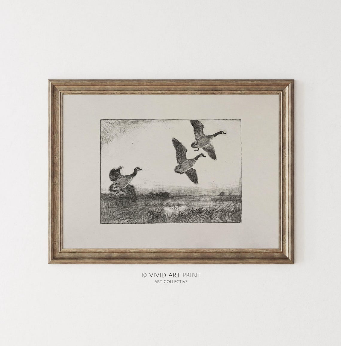Vintage Geese Flight Sketch Wall Art, Rustic Farmhouse Home Decor ...