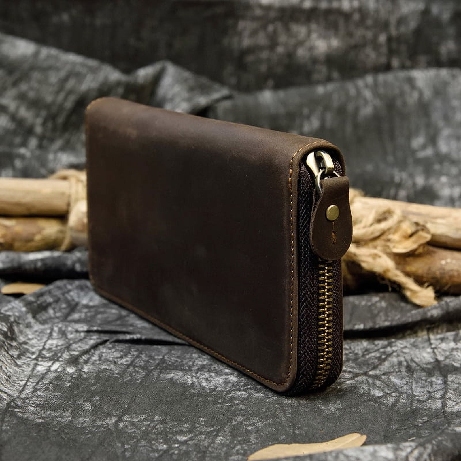 Vintage Genuine leather Men Clutch Wallet Credit Card Inner Zip Long ...