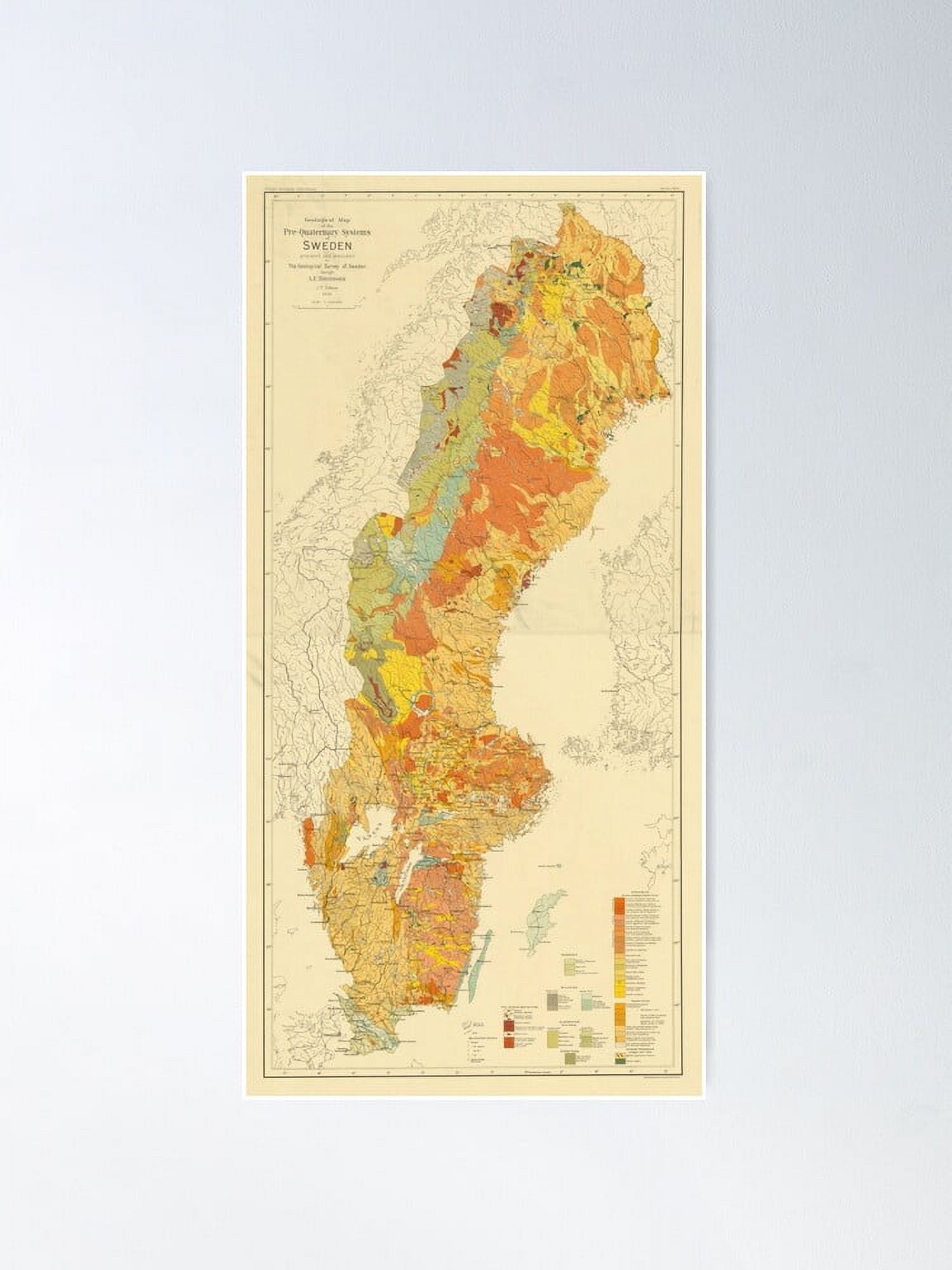 Vintage Geological Map of Sweden (1910) Poster - Walmart.com