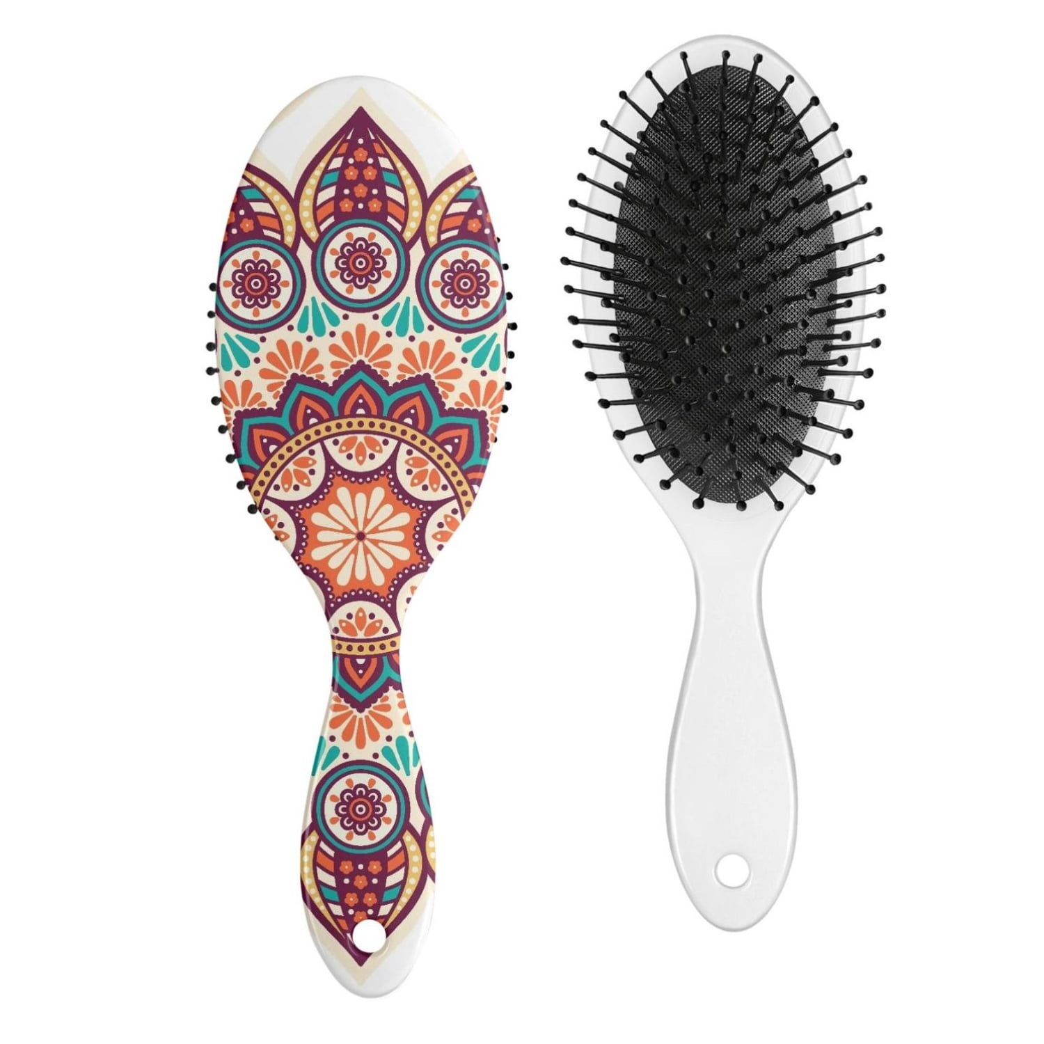 Vintage Geometric Detangler Hair Brush, Soft Bristle Paddle Comb with ...