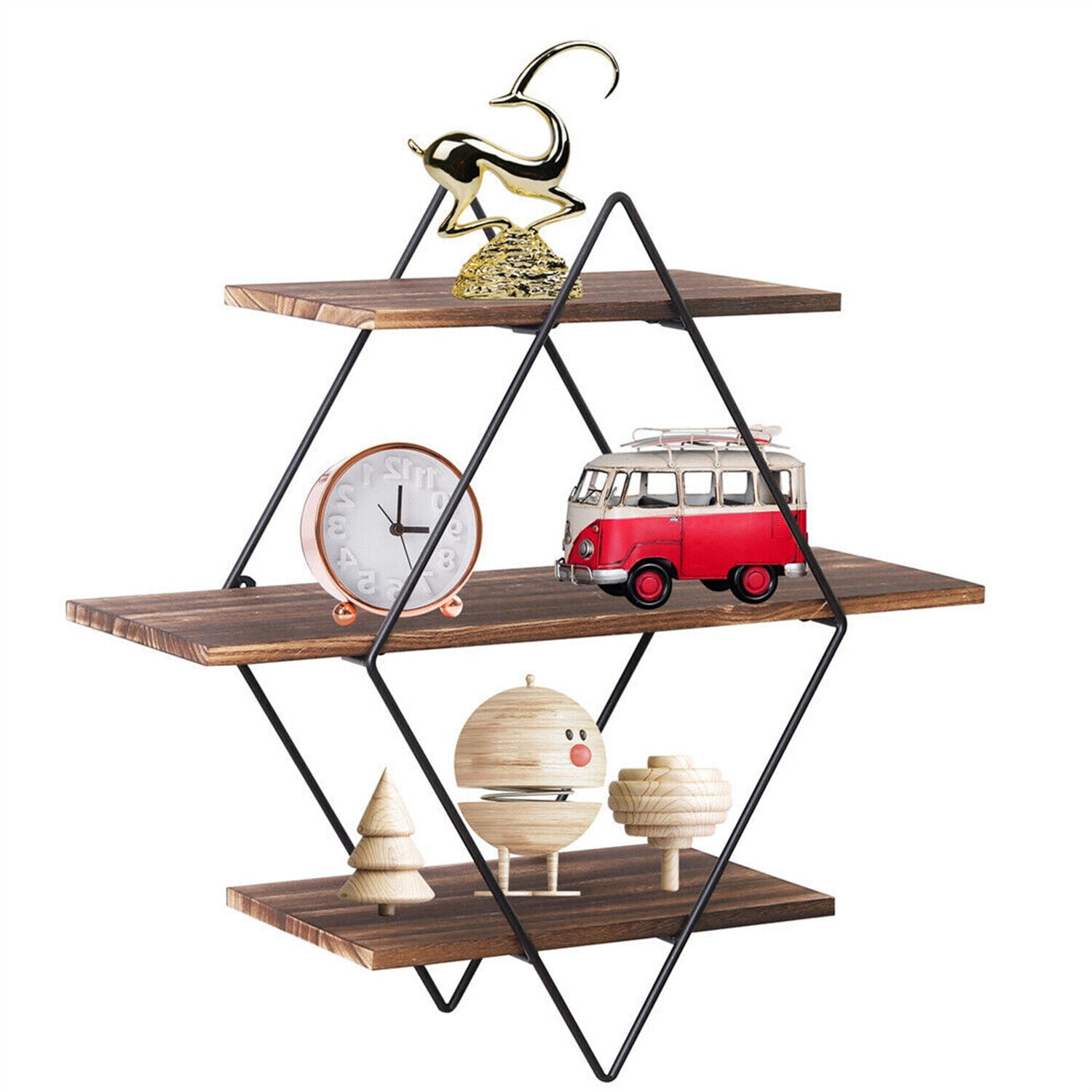 Vintage Geometric Diamond Wall Hanging Shelf Interior Wood Storage ...