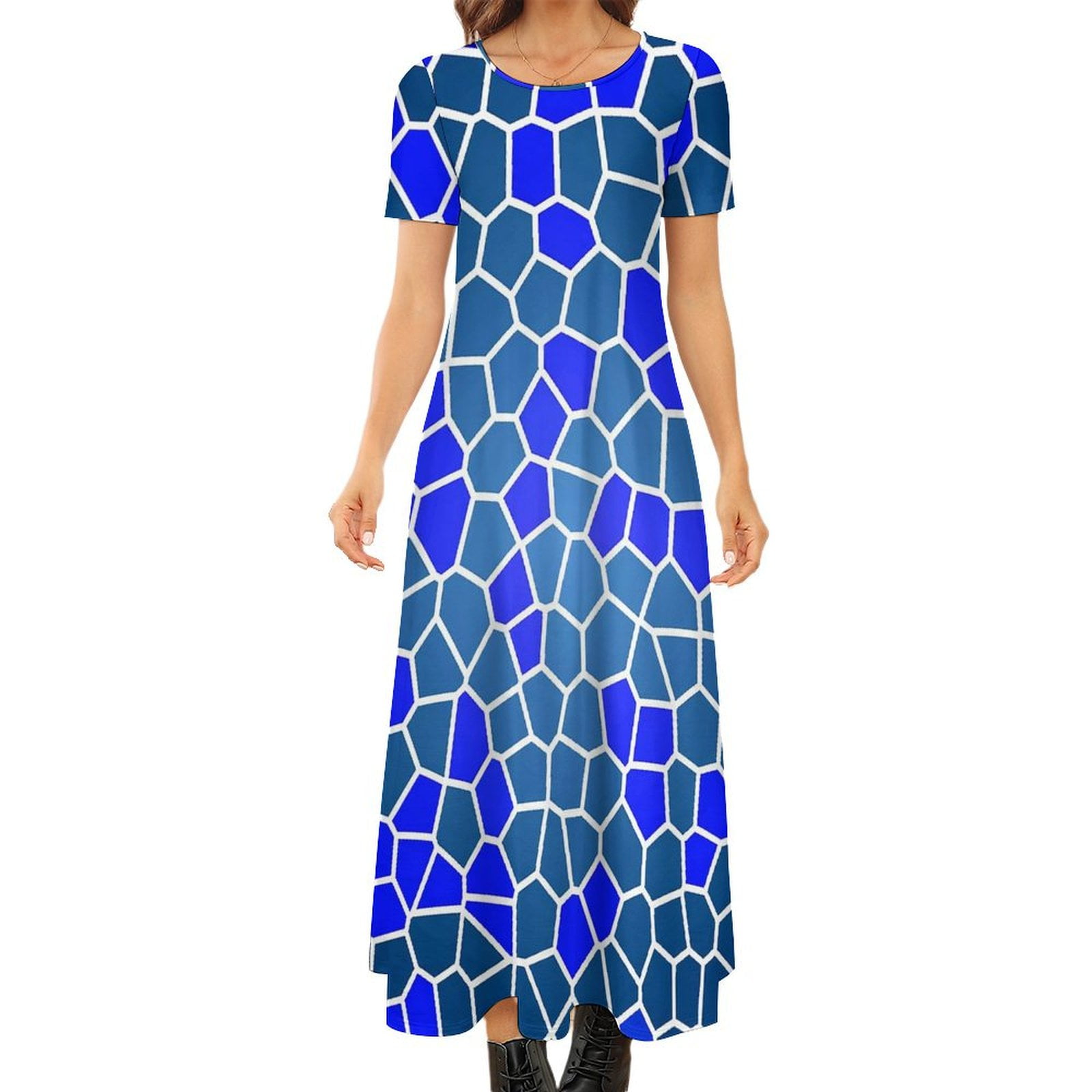 Vintage Geometric Dress Blue Mosaic Aesthetic Boho Beach Long Dresses ...