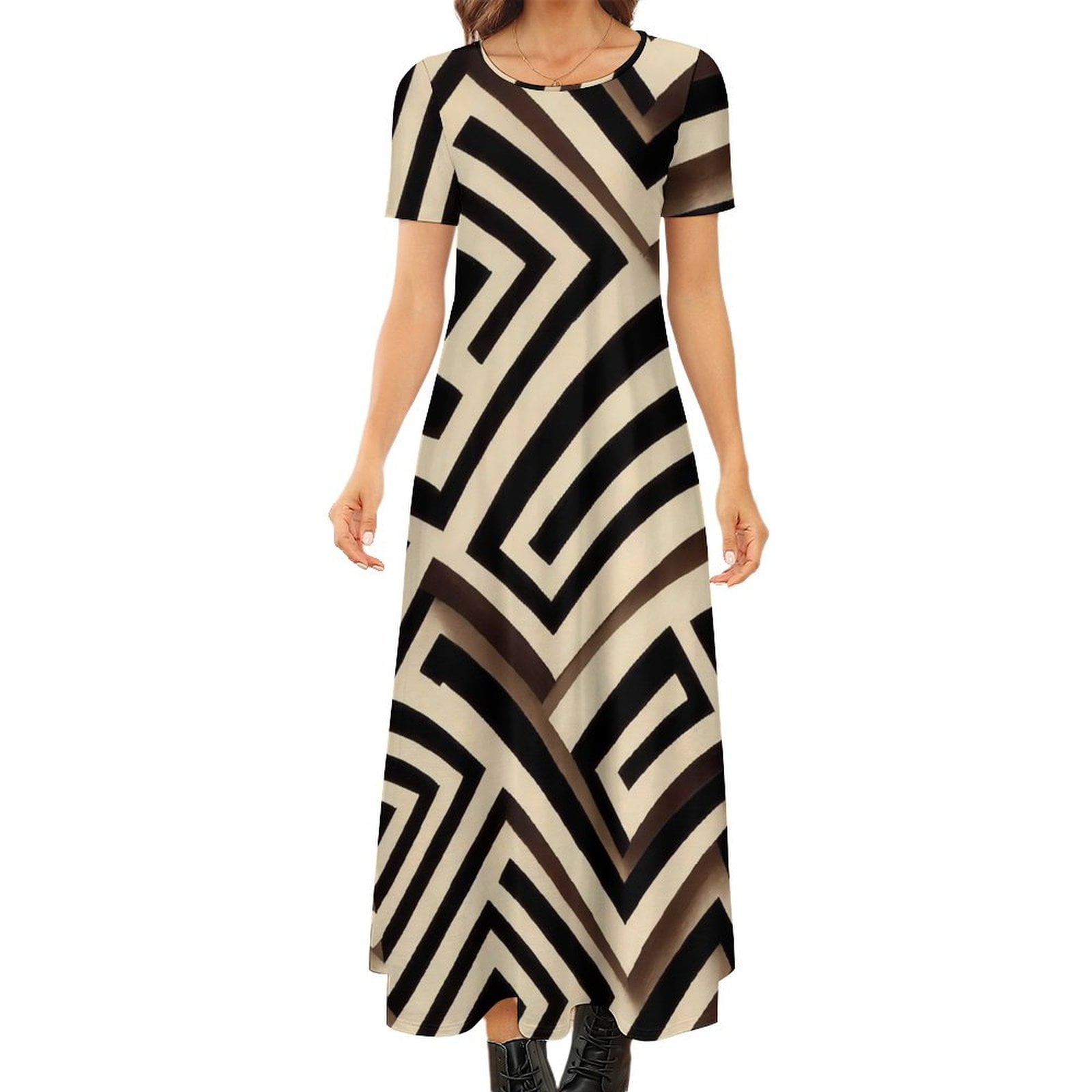 Vintage Geometric Dress Blue Mosaic Aesthetic Boho Beach Long Dresses ...