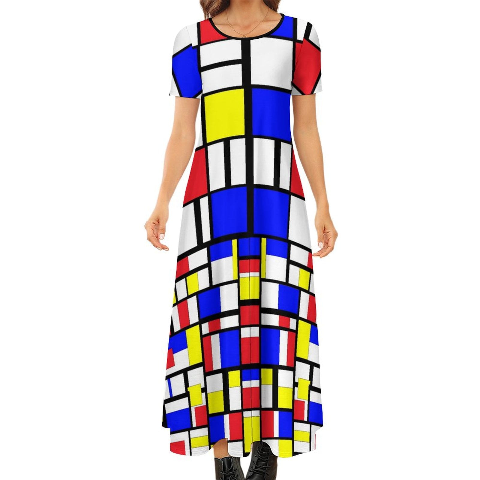 Vintage Geometric Dress Blue Mosaic Aesthetic Boho Beach Long Dresses ...