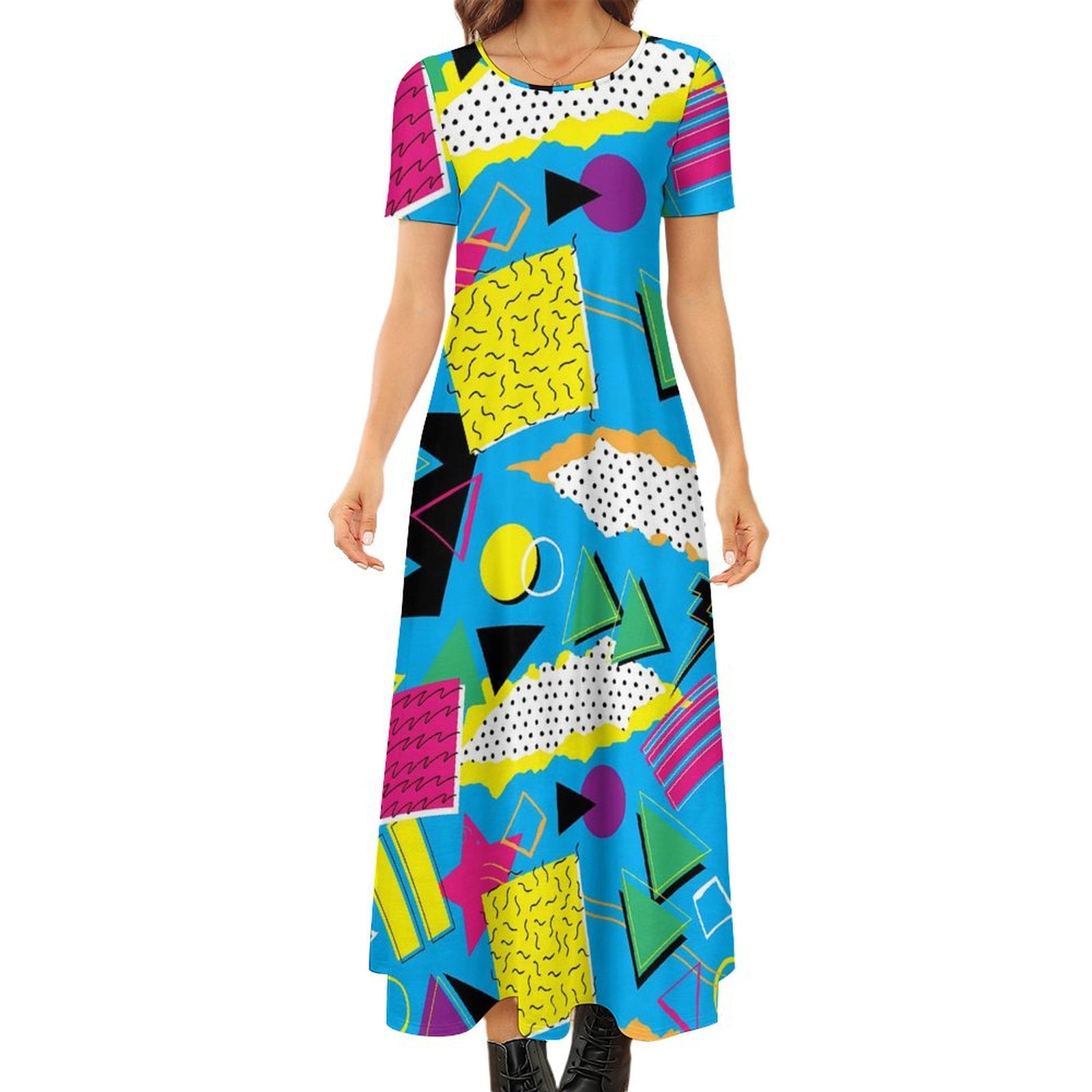 Vintage Geometric Dress Blue Mosaic Aesthetic Boho Beach Long Dresses ...