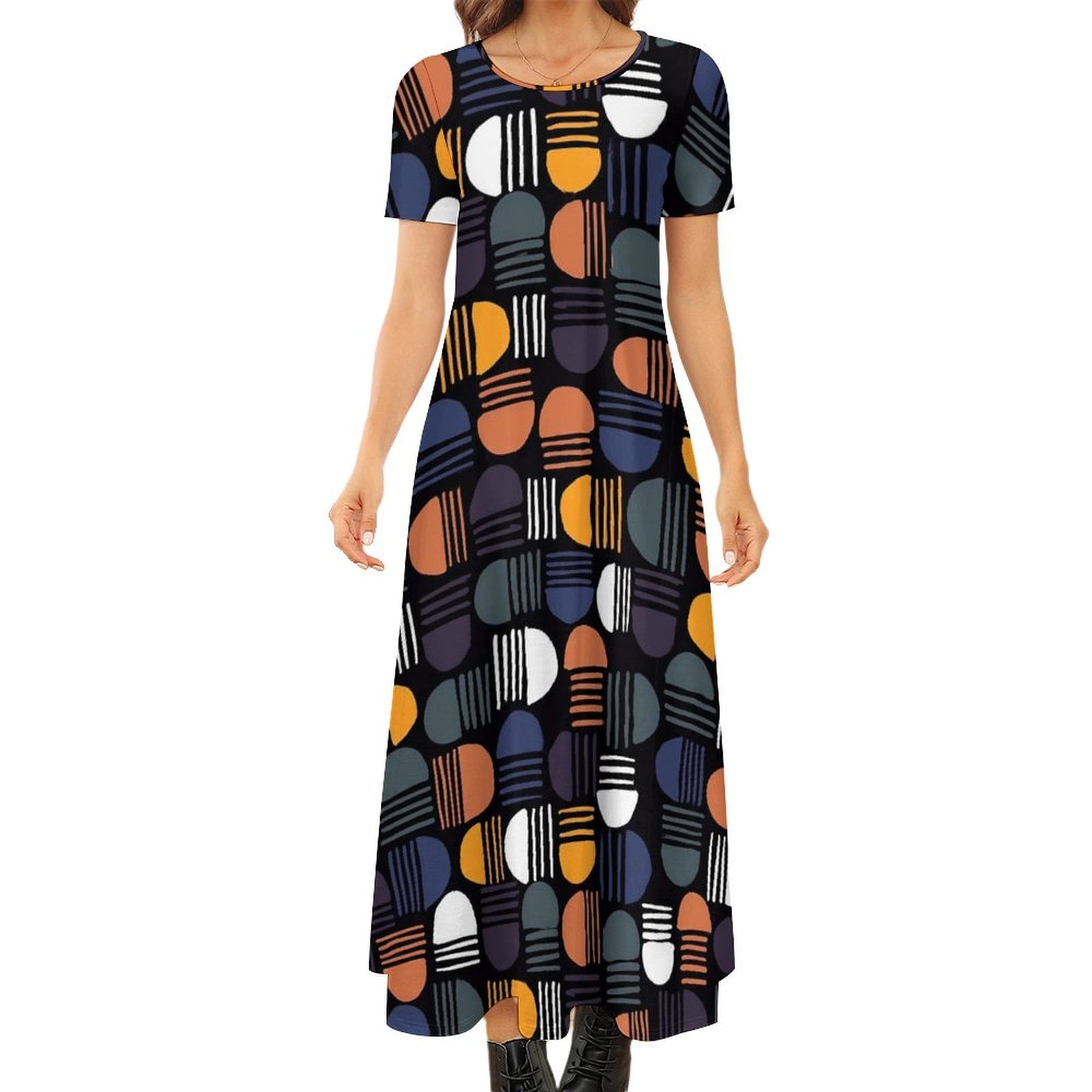 Vintage Geometric Dress Blue Mosaic Aesthetic Boho Beach Long Dresses ...