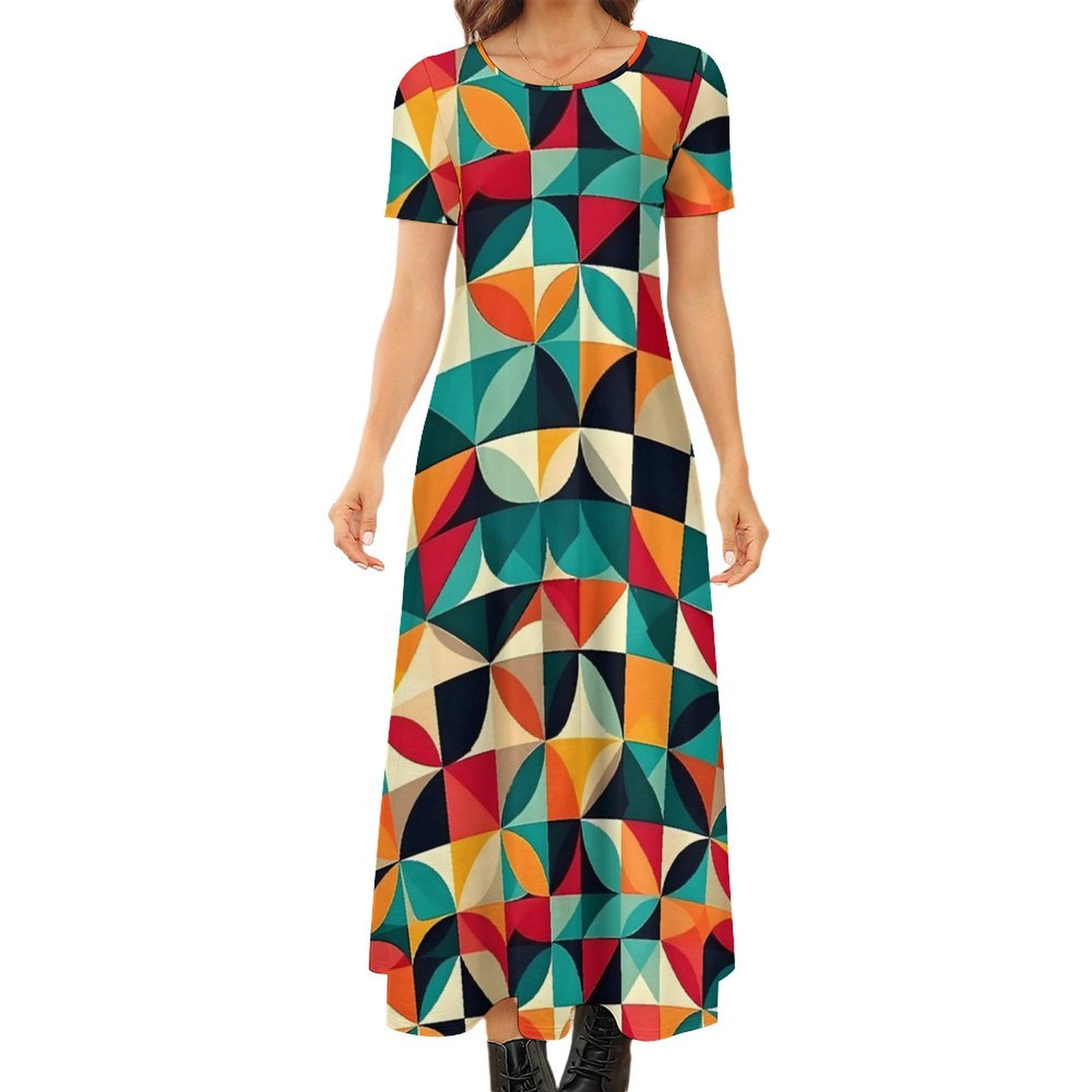 Vintage Geometric Dress Blue Mosaic Aesthetic Boho Beach Long Dresses ...