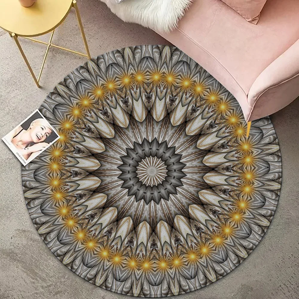Vintage Geometric Round Rug Living Room Bohemian Mandala Ethnic Floral ...