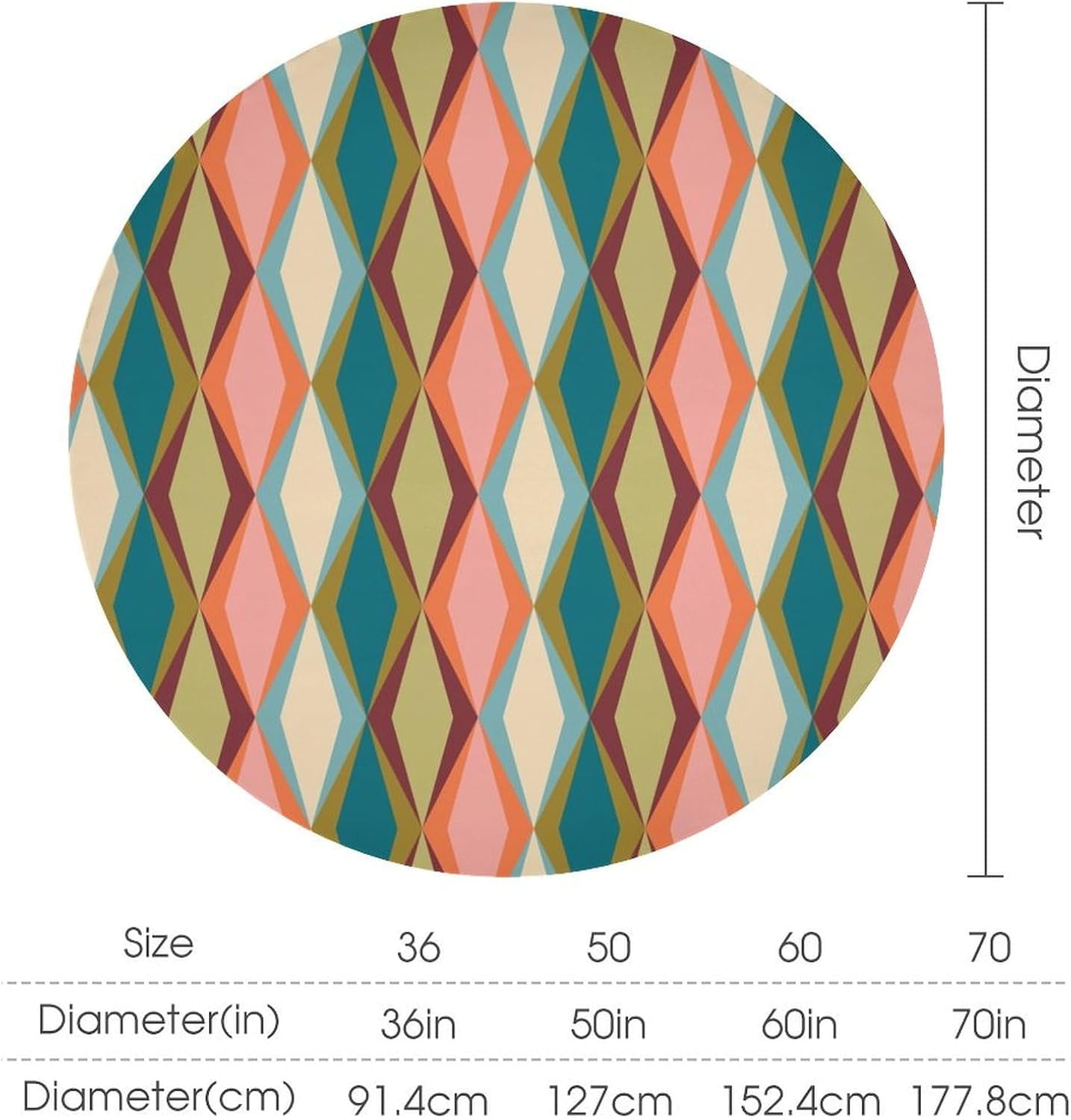 Vintage Geometric Round Tablecloth,Colourful Retro Boho Mid-Century ...