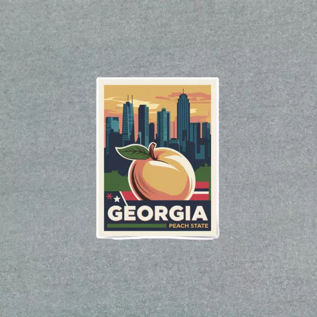 Vintage Georgia Peach State Travel Sticker - Atlanta Skyline Art Print ...
