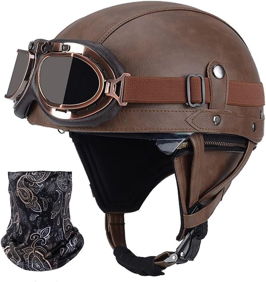 Vintage German Leather Motorcycle Half Helmet, DOT Approved Adult Men ...