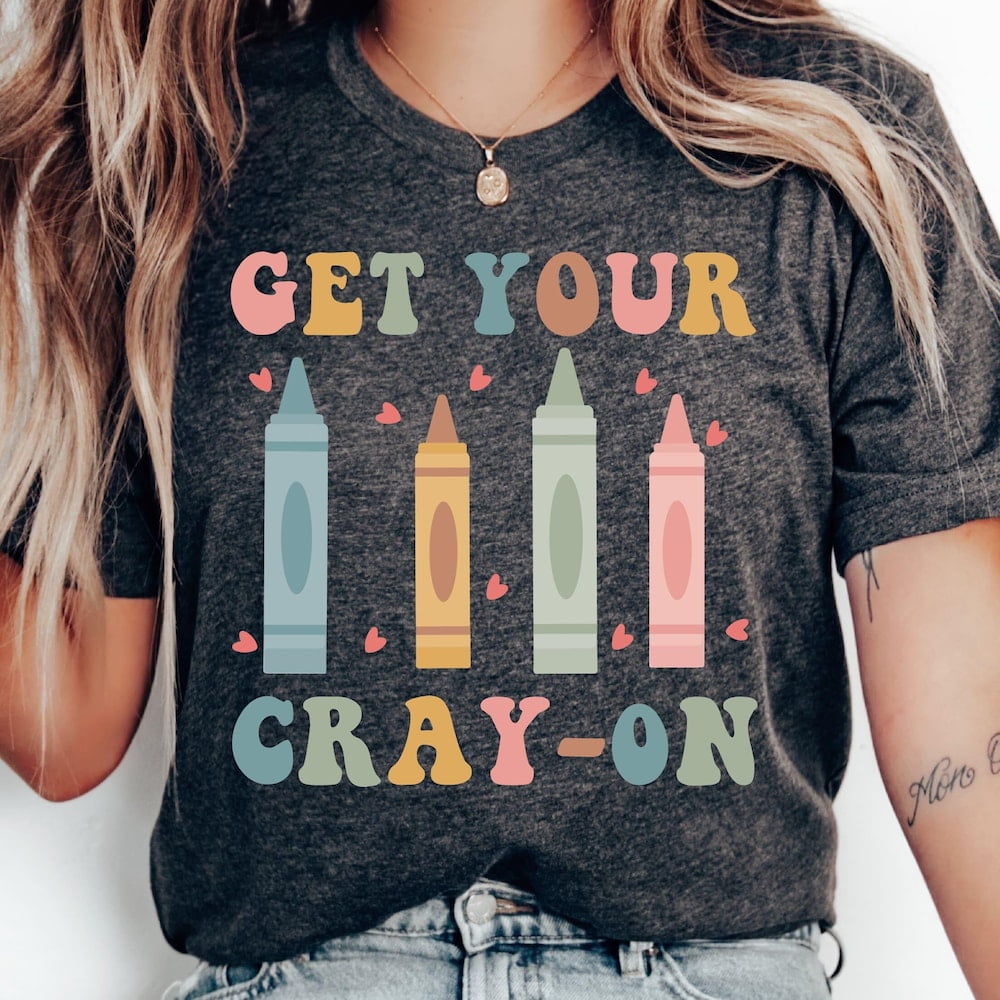 Vintage Get Your Cray-On Kindergarten Teacher Cute Preschool Teacher Pre K Funny Teacher ...