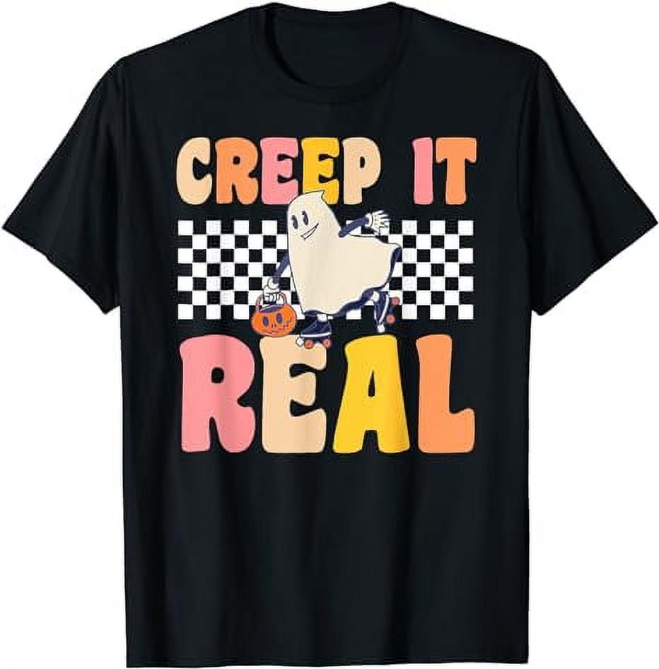 Vintage Ghost Halloween Roller Skate Creep It Real Costume T-Shirt ...