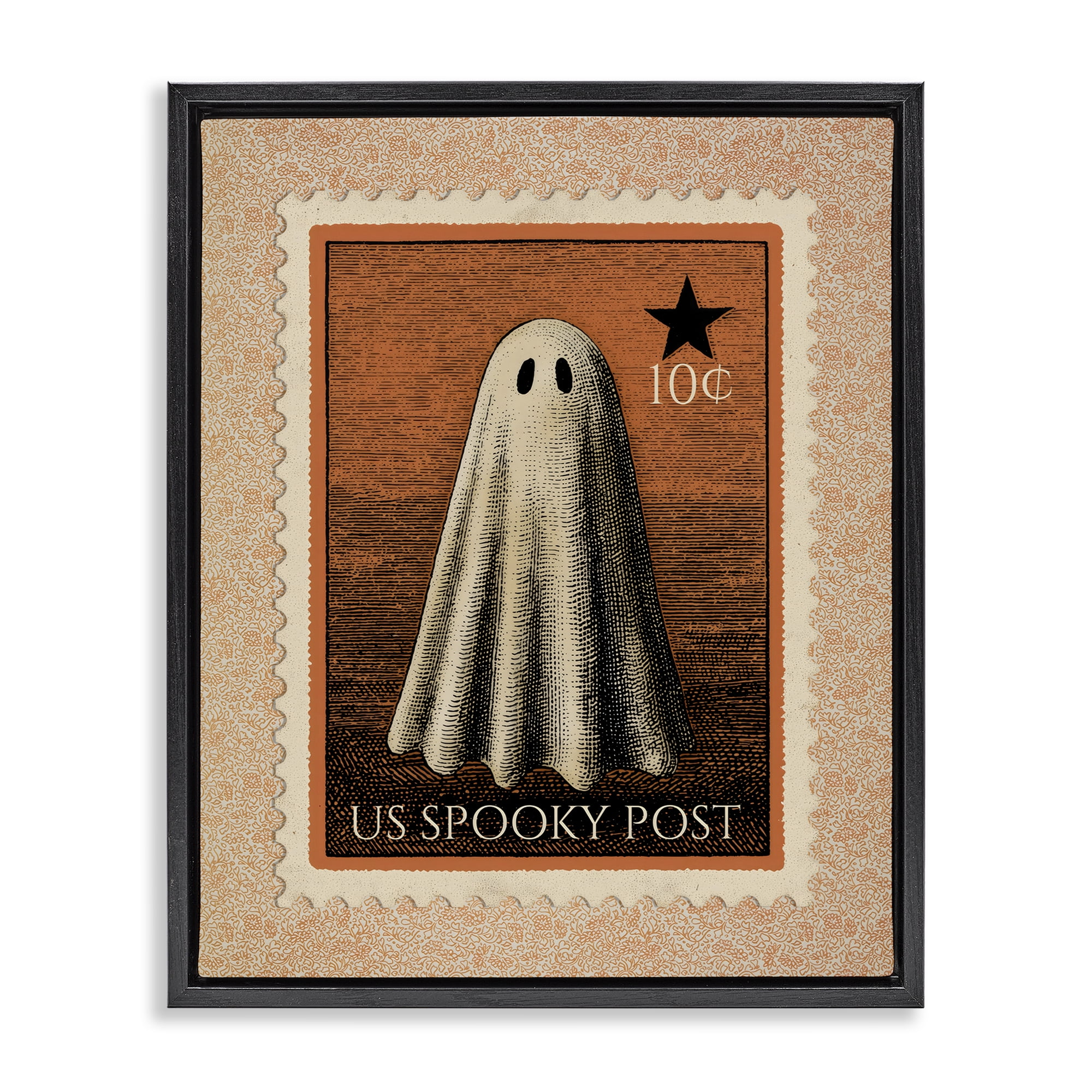 Vintage Ghost Stamp Black Framed Floater Canvas Wall Art, design by ...
