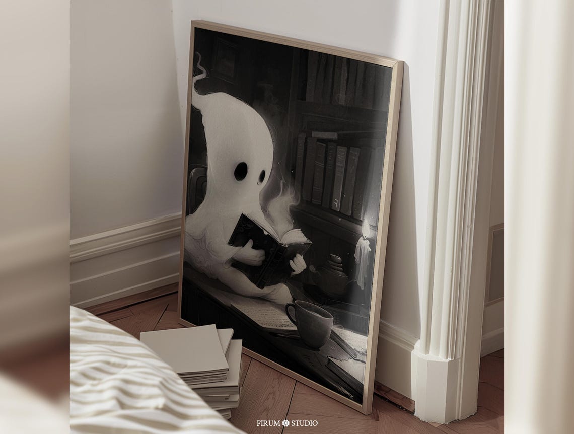Vintage Ghostable Art Print, Halloween Reading Corner Decor, English ...