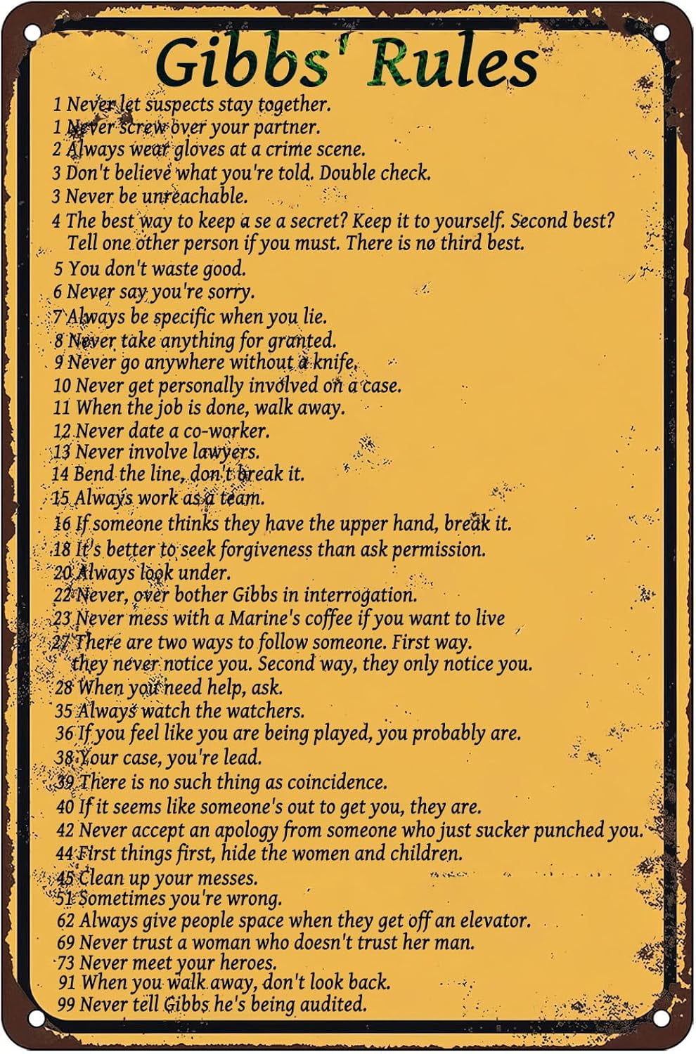 Vintage Gibbs Rules Tin Sign Wall Decor,Never Let Suspects Stay ...